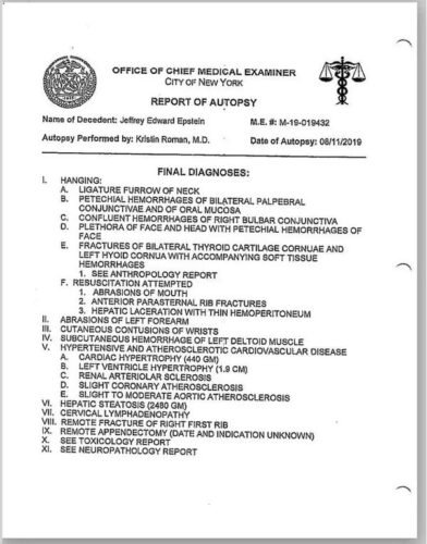 Jeffrey Epstein Autopsy Report